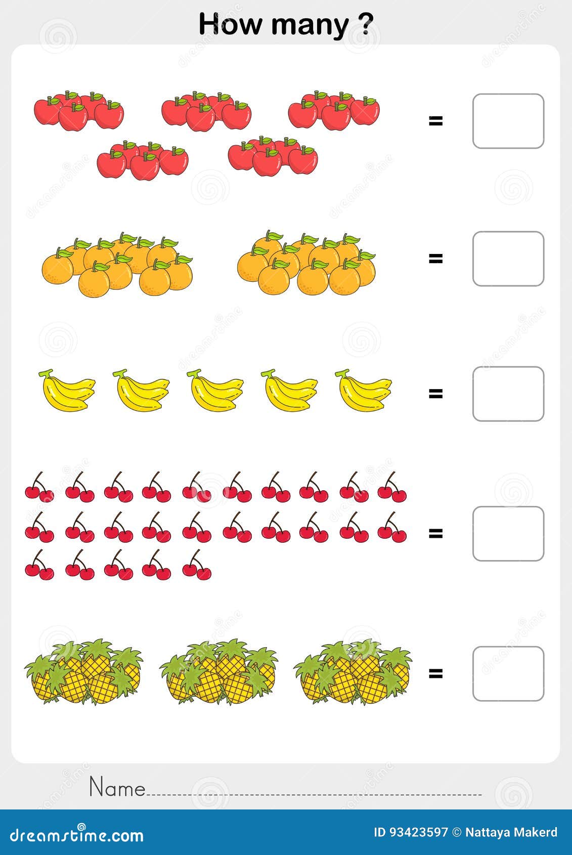 Count the Fruits. Then Write the Solutions Stock Vector - Illustration ... Count the Fruits. Then Write the Solutions Stock Vector - Illustration ...