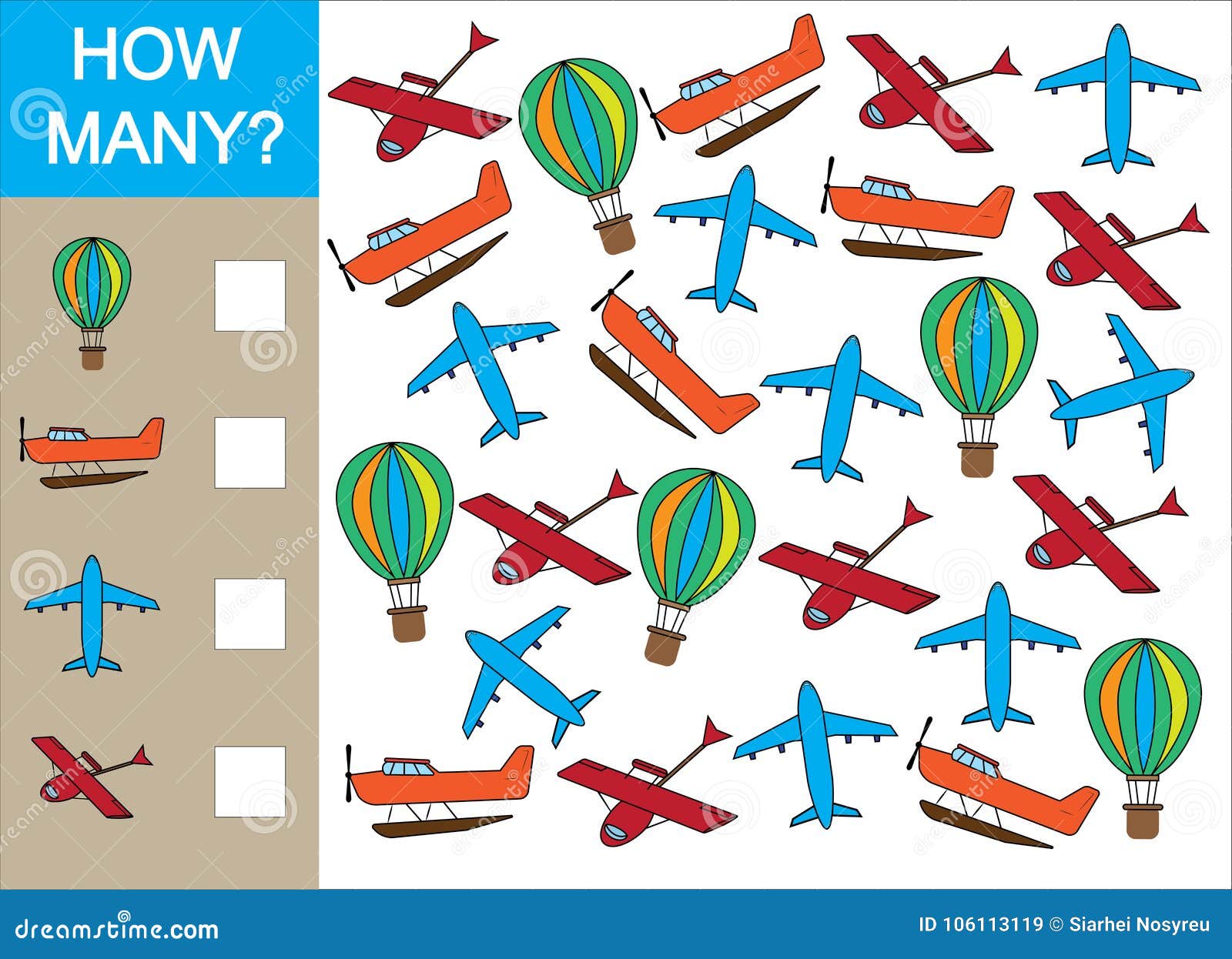 Count How Many Air Transport Objects and Write the Result. Stock Vector ...