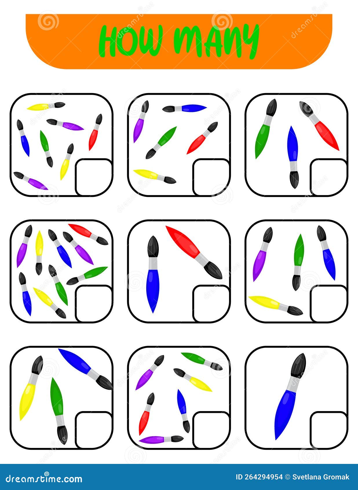 Count How Many Brushes. Write Down the Answer. Educational Games for ...