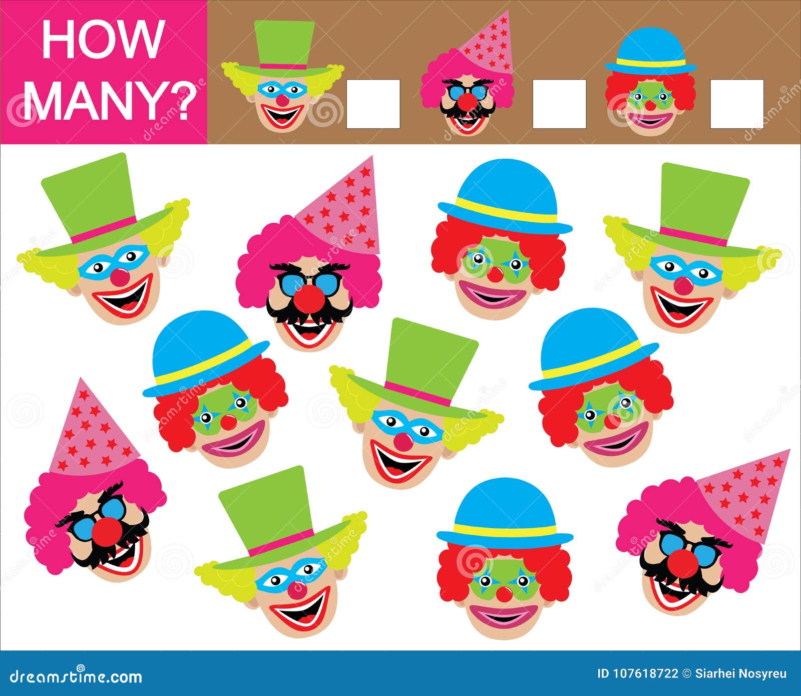 Count How Many Clowns. Learning Numbers, Mathematics Stock Vector ...