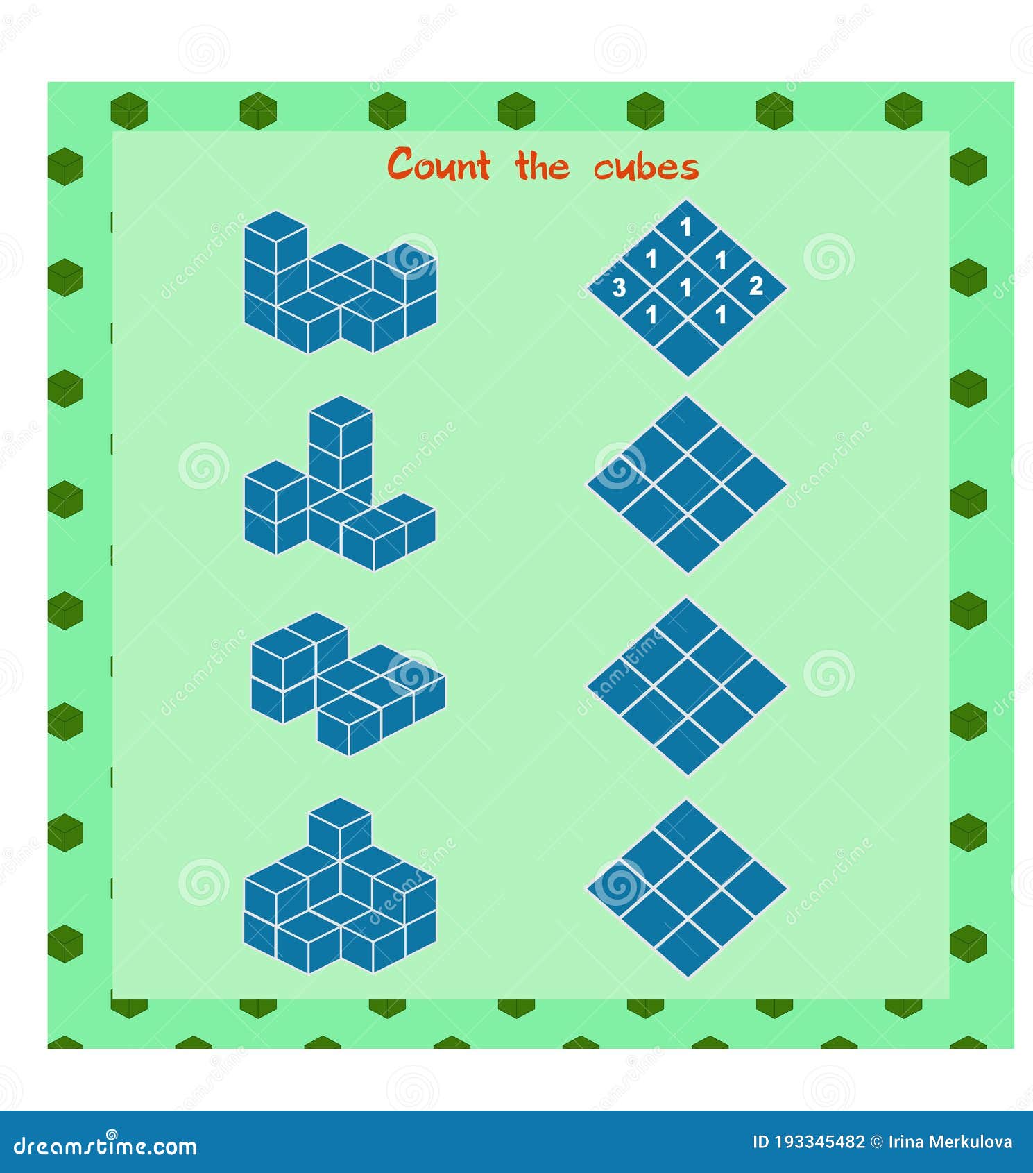 Count how many cubes stock vector. Illustration of logic - 193345482