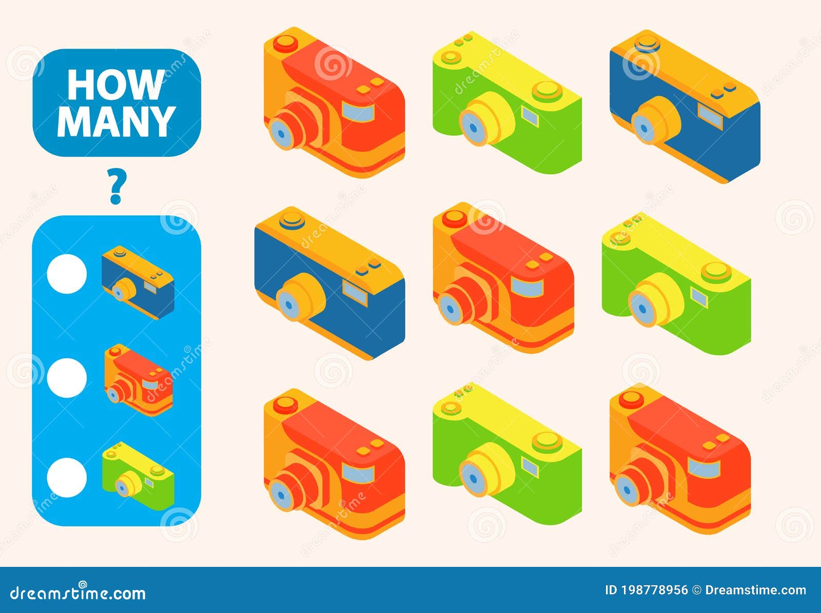 Count How Many Photo Toy Camera is Educational Game. Maths Task ...