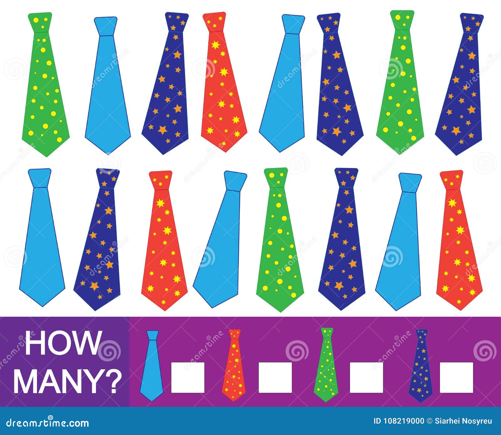 Count How Many Ties. Mathematical Game For Children. Vector ...