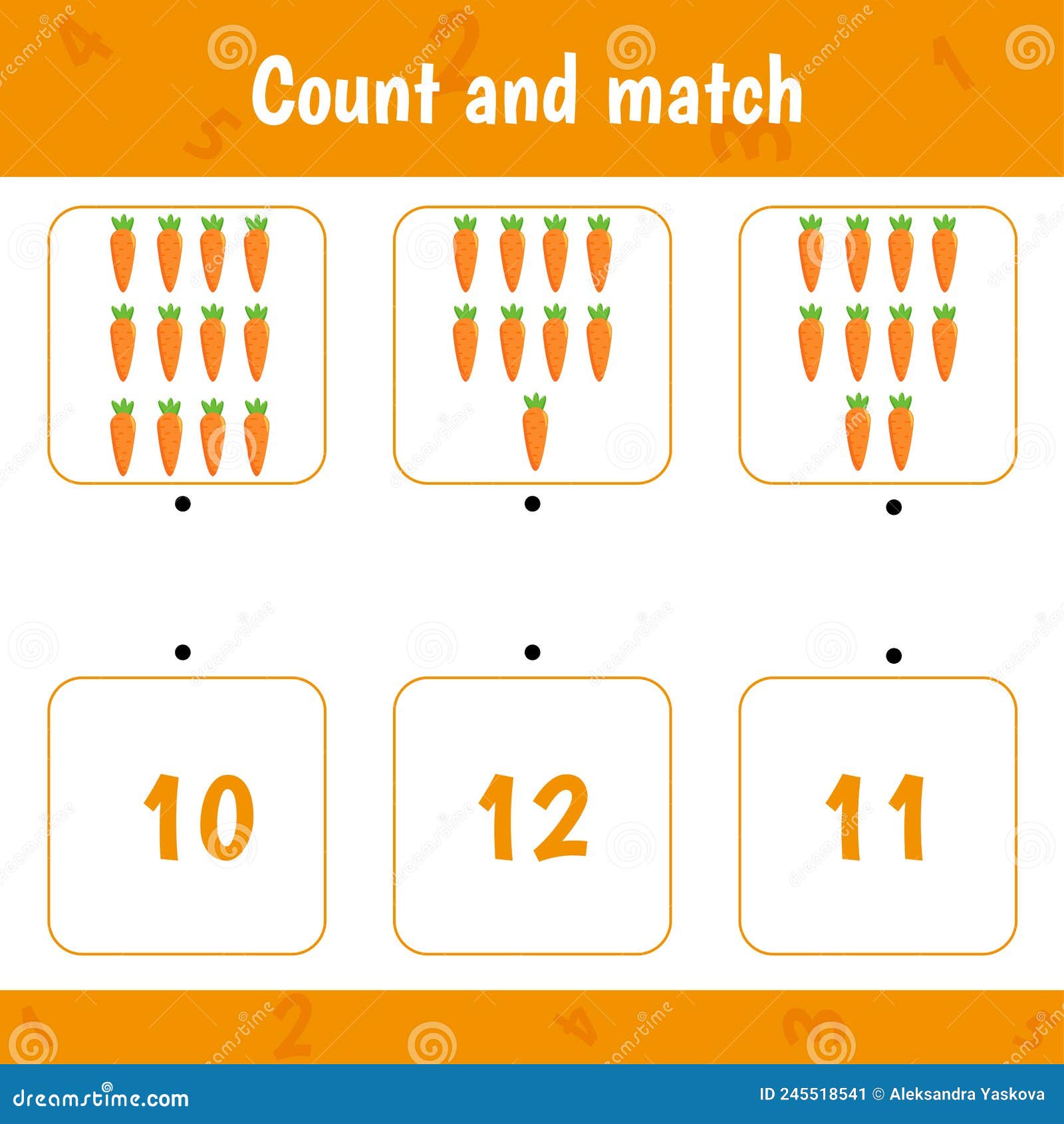 Count and match. Carrots stock vector. Illustration of learn - 245518541