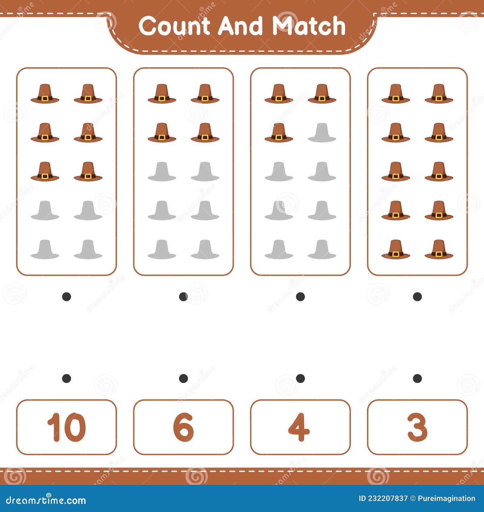 Count and Match, Count the Number of Hat and Match with the Right ...