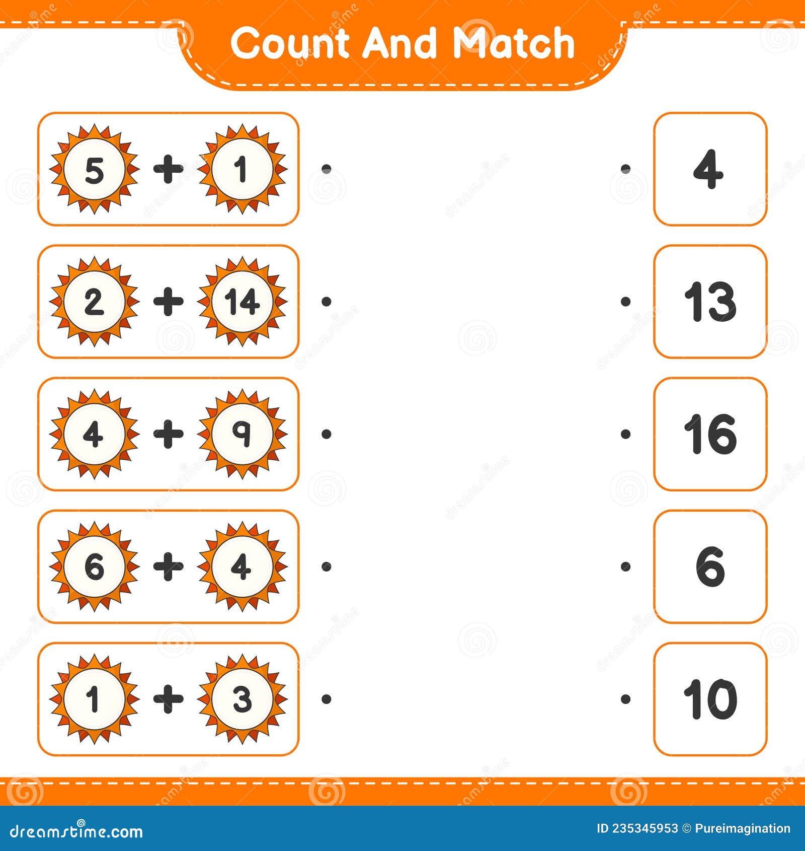 Count and Match, Count the Number of Sun and Match with the Right ...