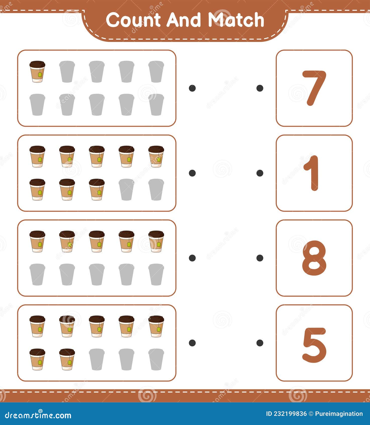 Count and Match, Count the Number of Tea Cup and Match with the Right ...