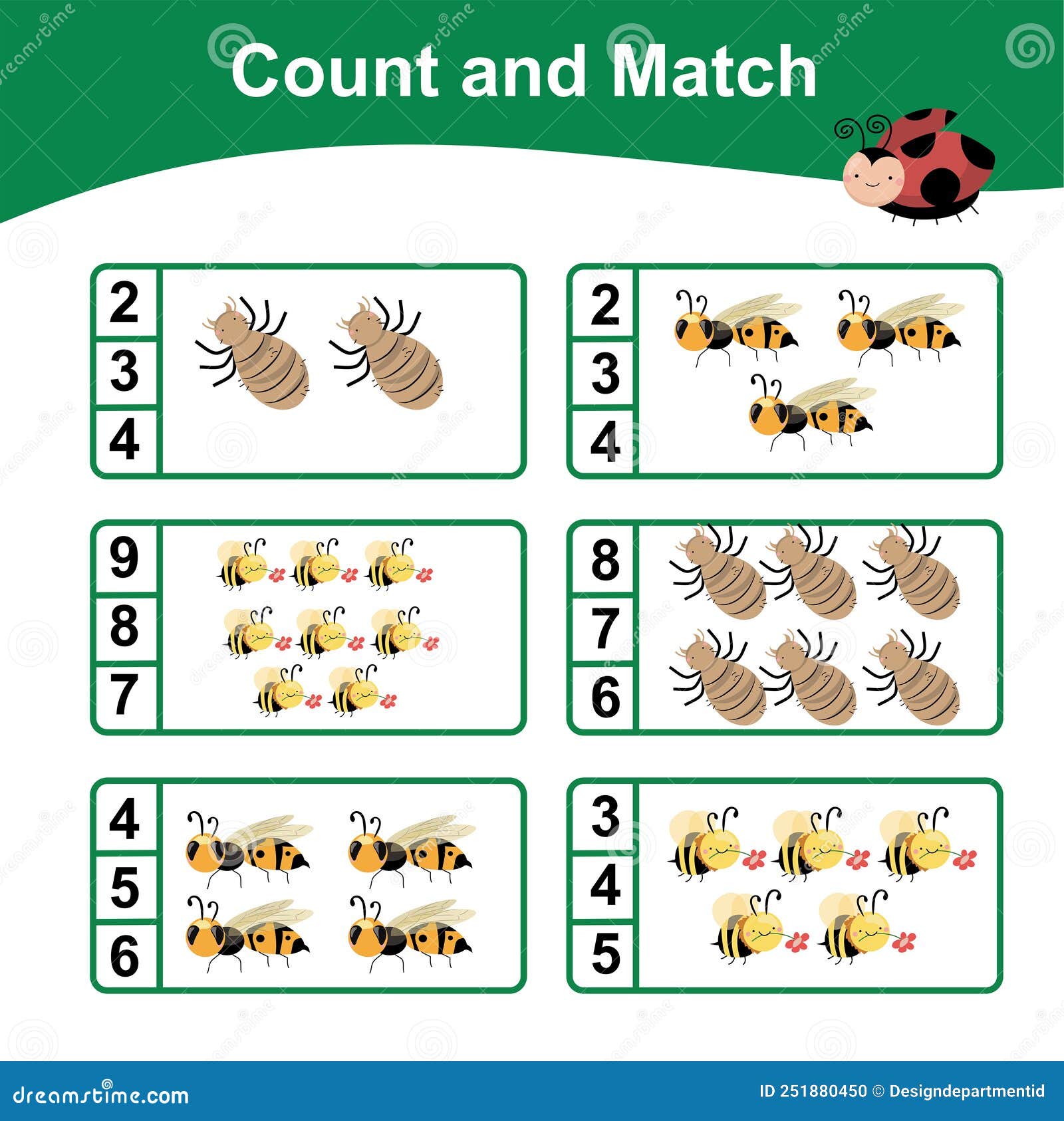 Count and Match Worksheet stock vector. Illustration of preschool ...