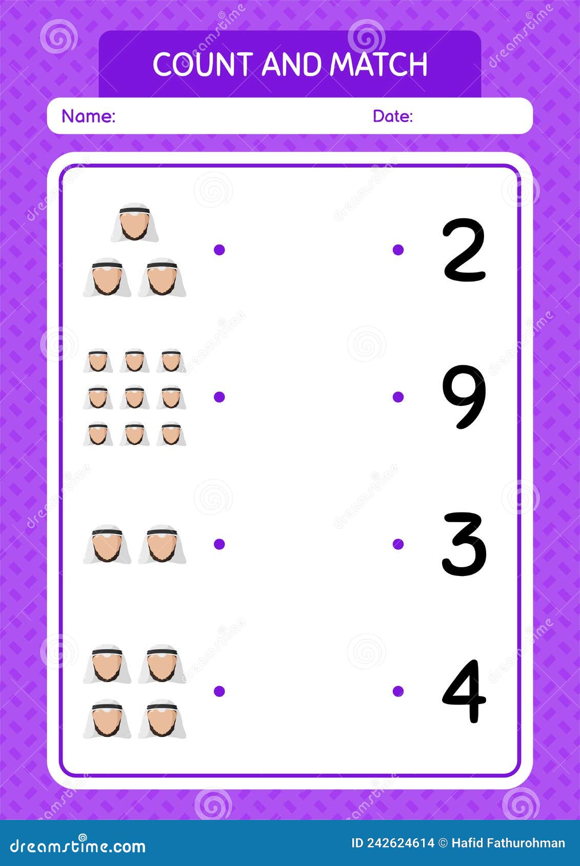 Count and Match Game with Arabian. Worksheet for Preschool Kids, Kids ...
