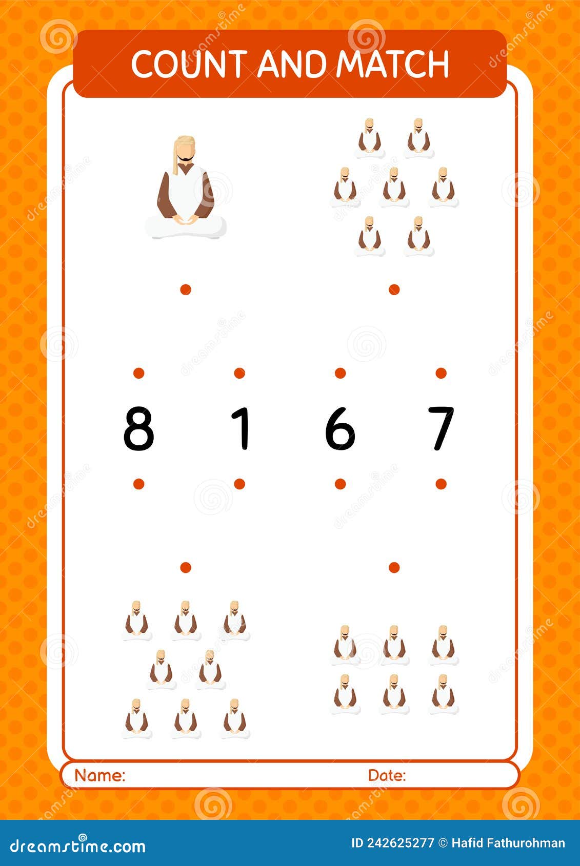 Count and Match Game with Arabian. Worksheet for Preschool Kids, Kids ...