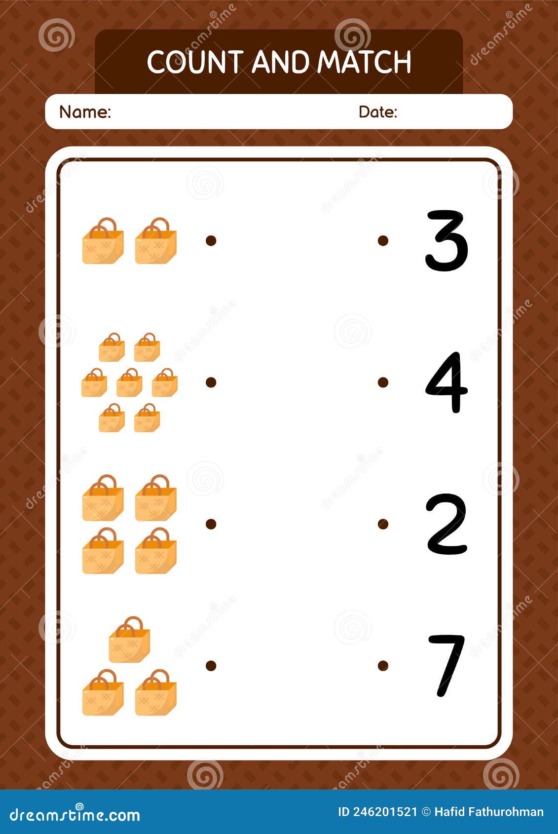 Count and Match Game with Basket Bag. Worksheet for Preschool Kids ...