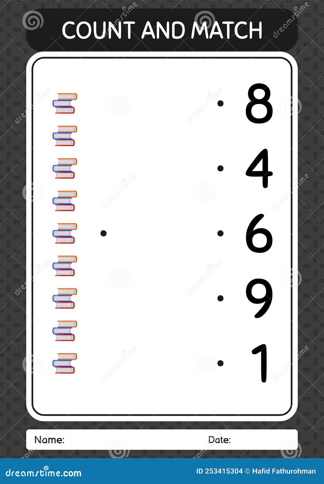 Count and Match Game with Book. Worksheet for Preschool Kids, Kids ...