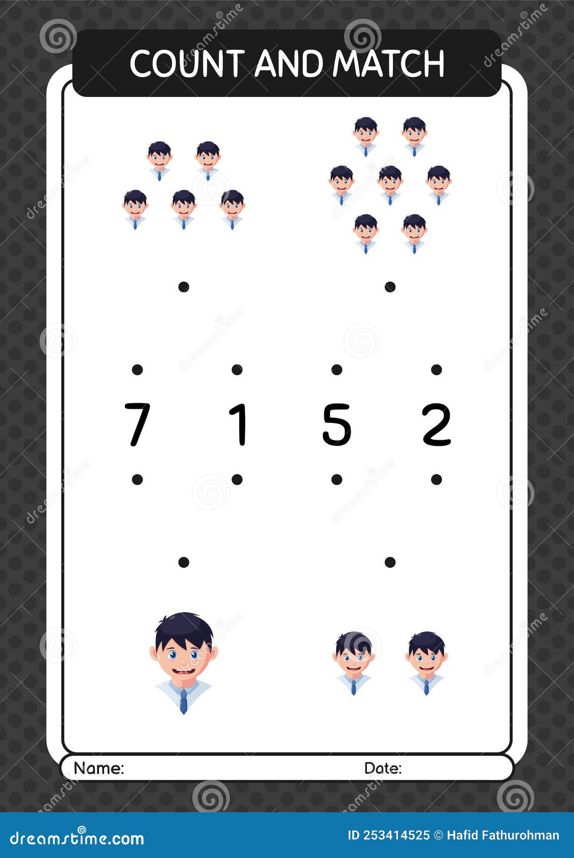 Count and Match Game with Boy. Worksheet for Preschool Kids, Kids ...