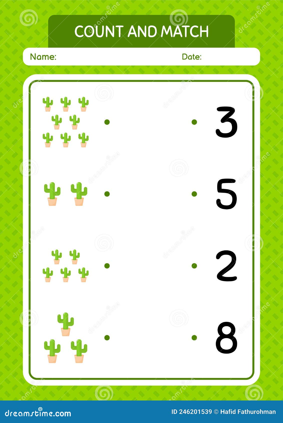 Count and Match Game with Cactus. Worksheet for Preschool Kids, Kids ...