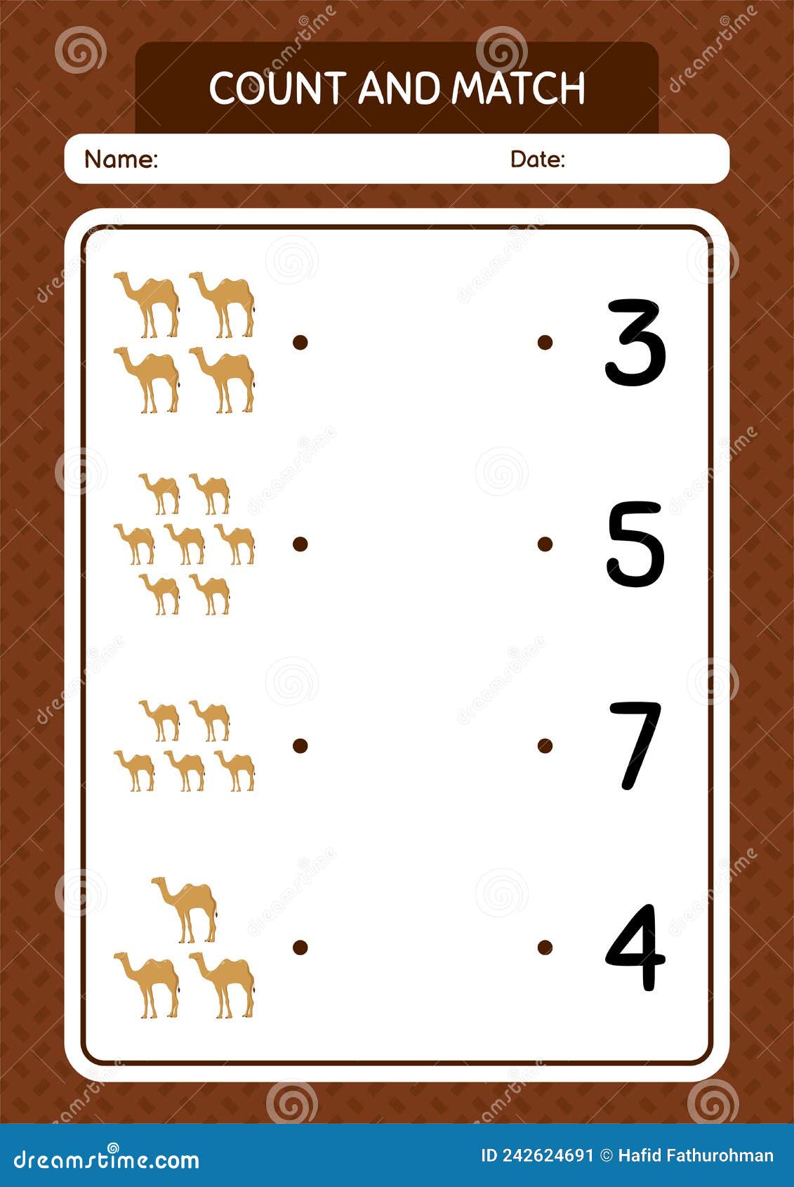 Count and Match Game with Camel. Worksheet for Preschool Kids, Kids ...