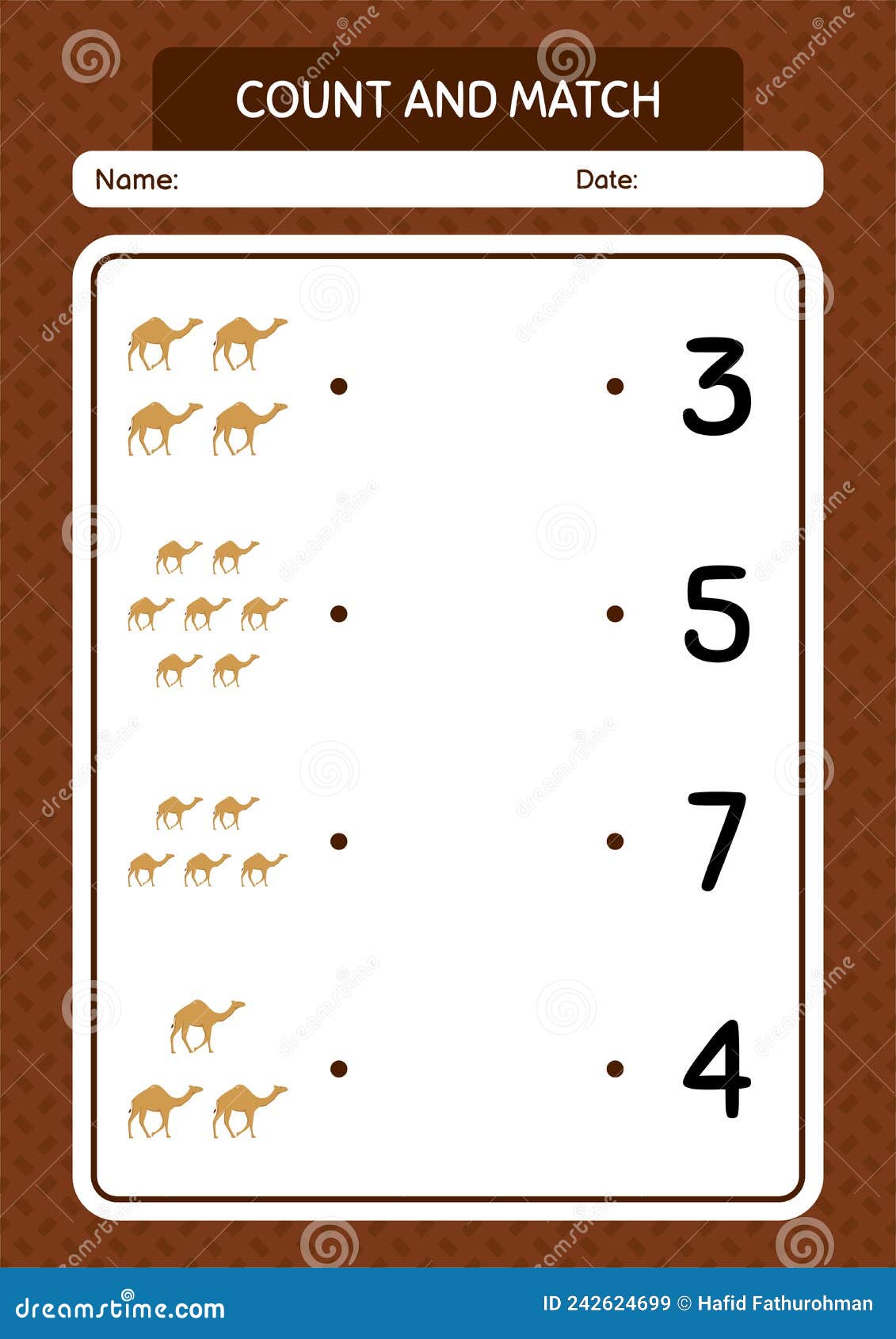 Count and Match Game with Camel. Worksheet for Preschool Kids, Kids ...