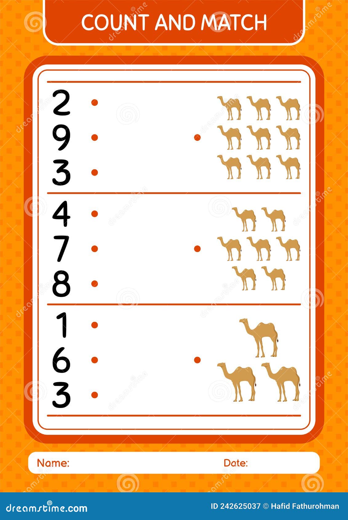 Count and Match Game with Camel. Worksheet for Preschool Kids, Kids ...