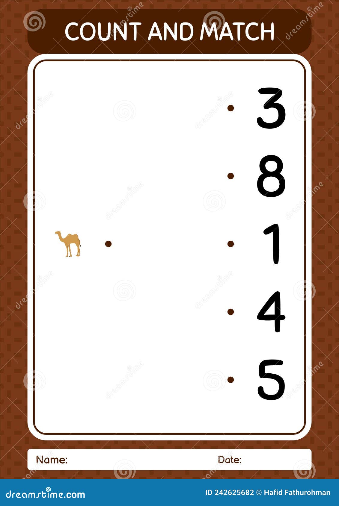 Count and Match Game with Camel. Worksheet for Preschool Kids, Kids ...