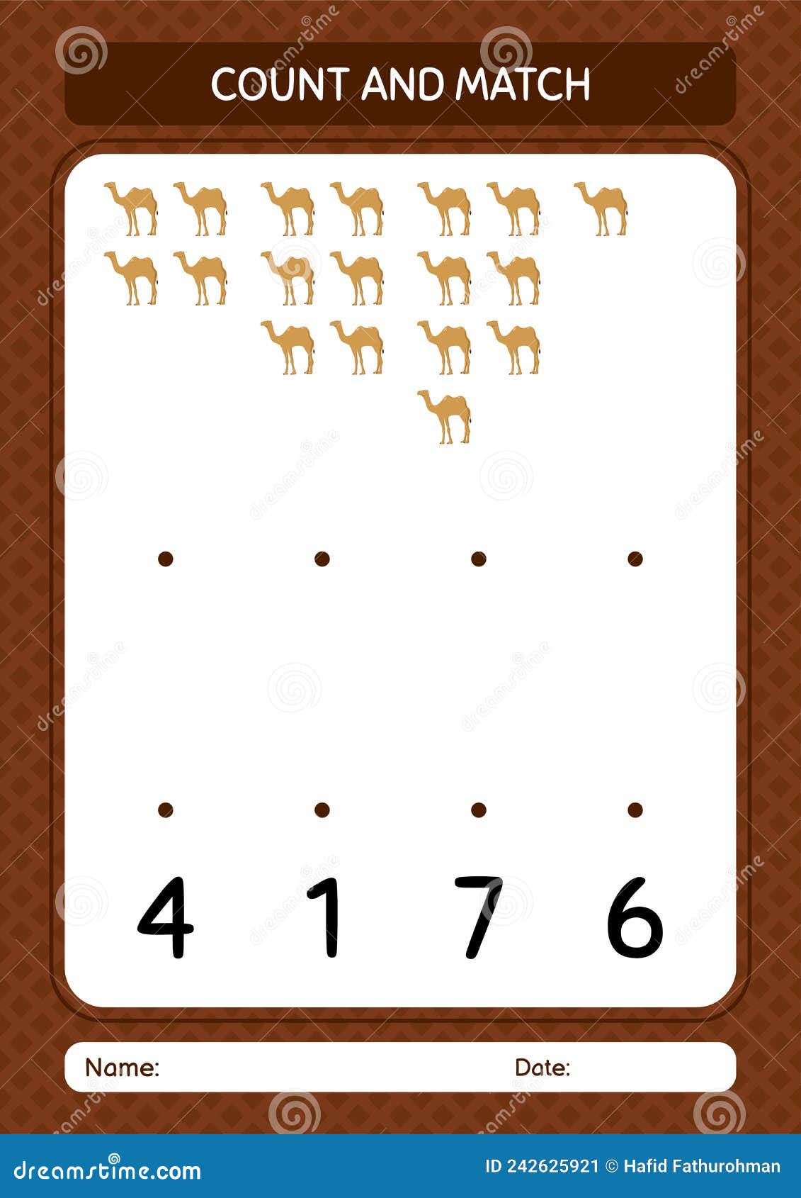 Count and Match Game with Camel. Worksheet for Preschool Kids, Kids ...