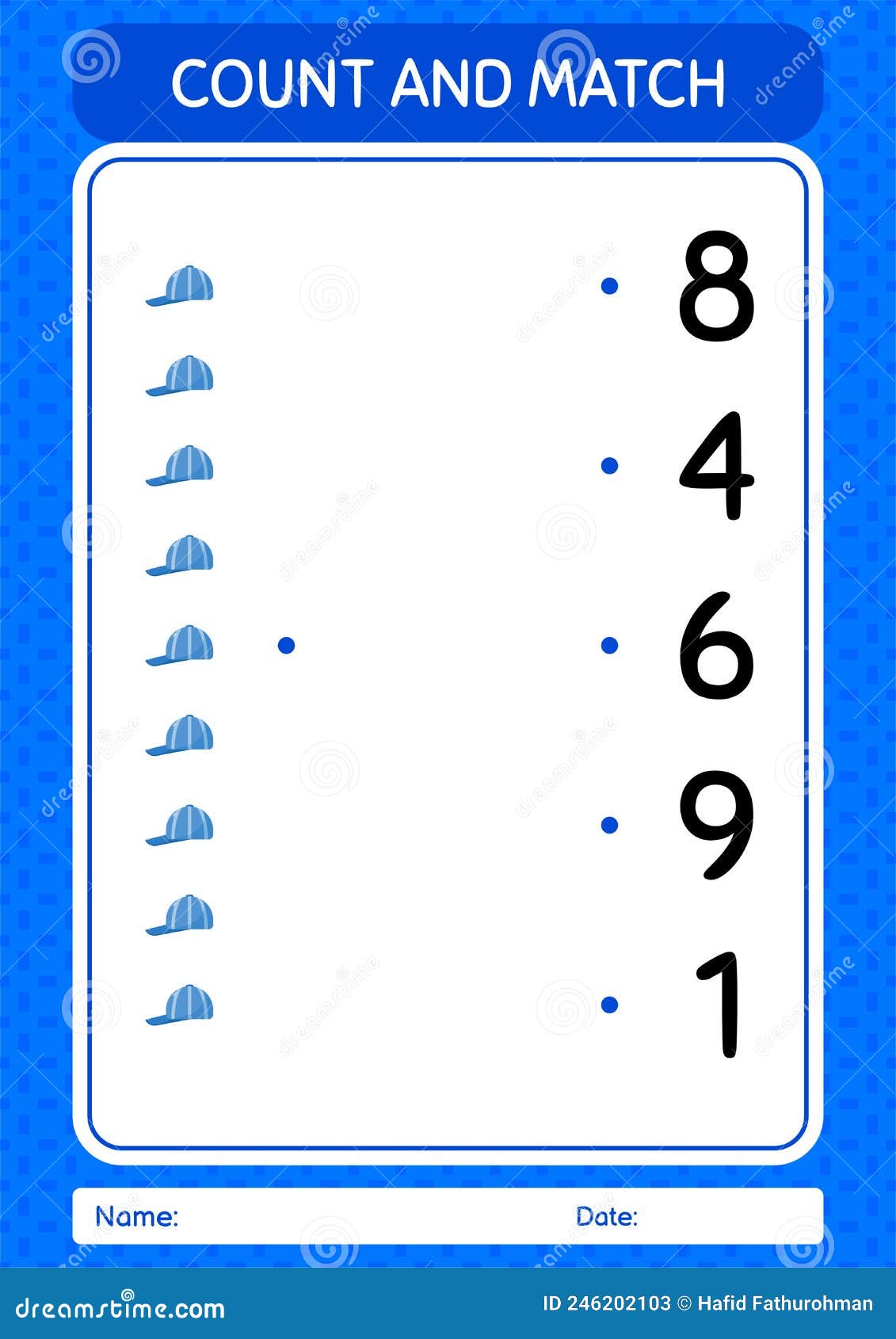 Count and Match Game with Cap. Worksheet for Preschool Kids, Kids ...