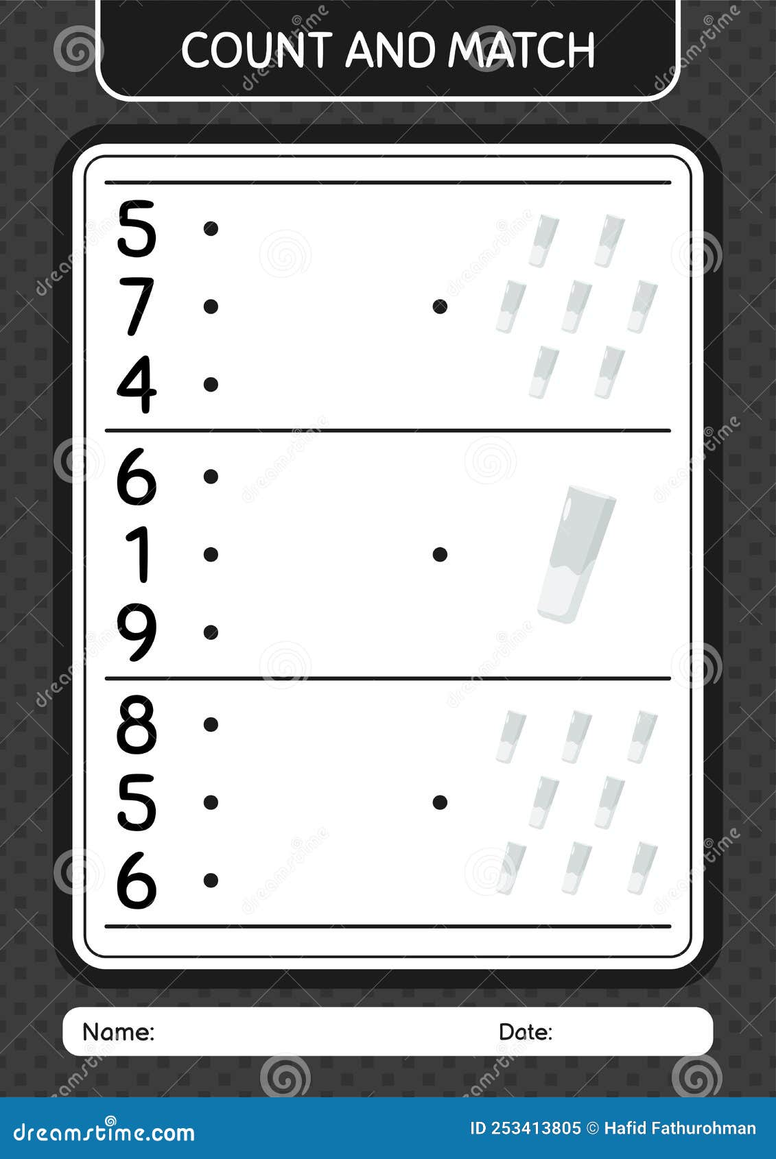 Count and Match Game with Chalk. Worksheet for Preschool Kids, Kids ...