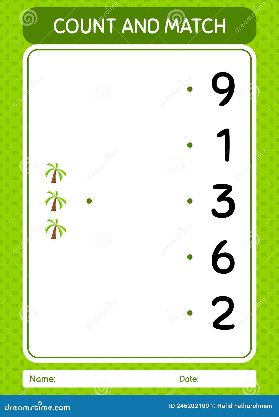 Count and Match Game with Coconut Tree. Worksheet for Preschool Kids ...