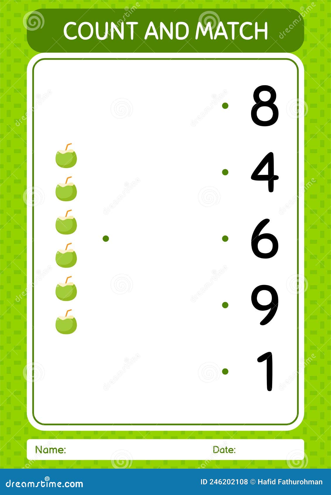 Count and Match Game with Coconut. Worksheet for Preschool Kids, Kids ...