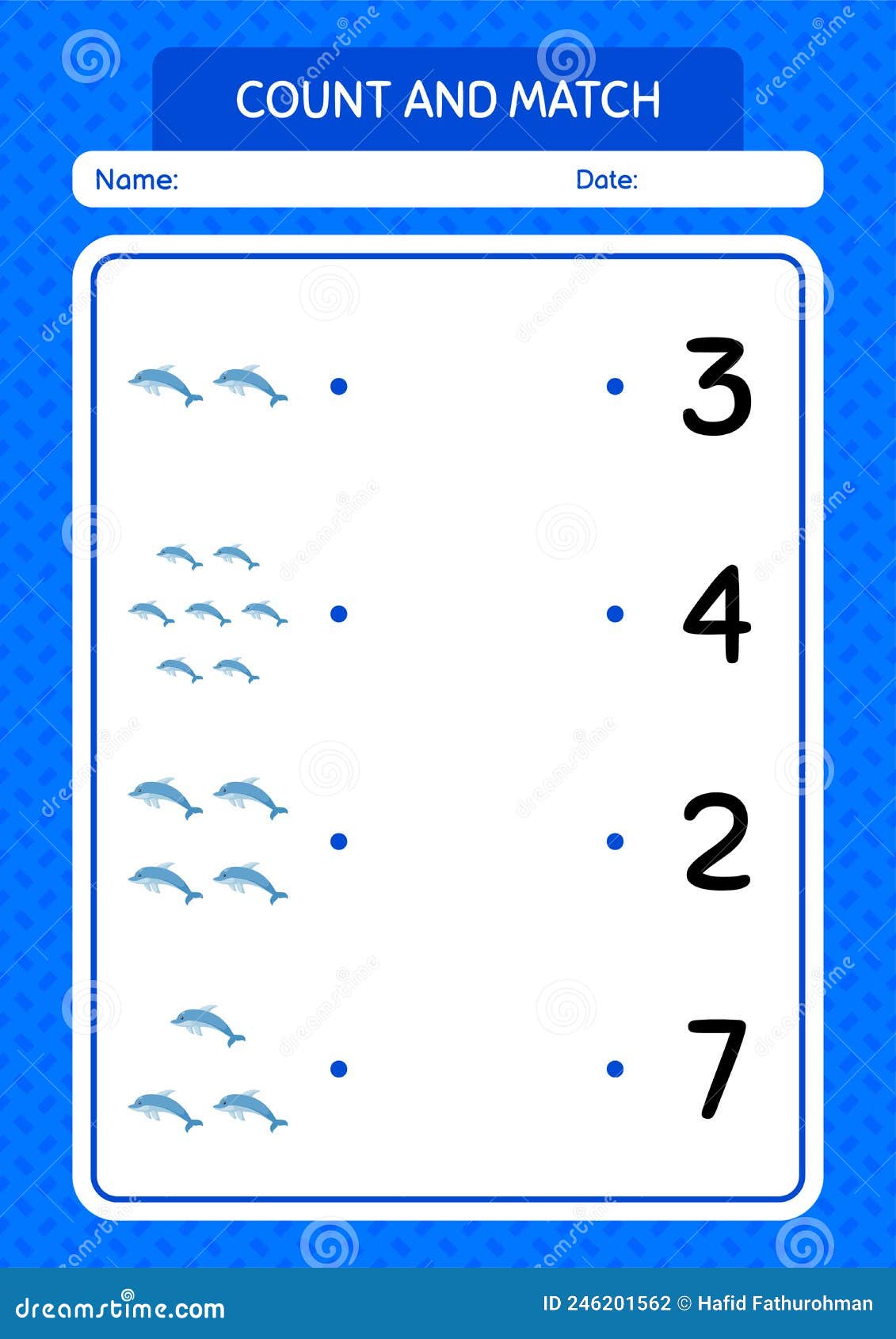 Count and Match Game with Dolphin. Worksheet for Preschool Kids, Kids ...