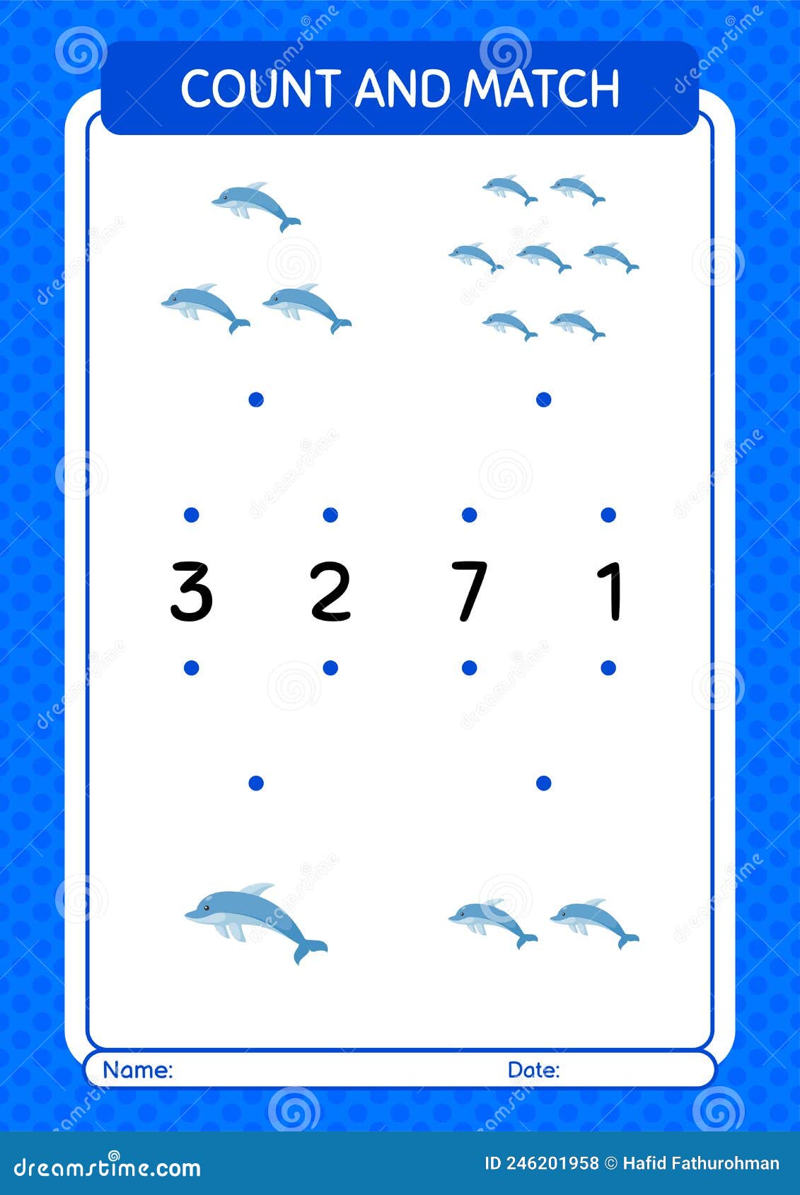 Count and Match Game with Dolphin. Worksheet for Preschool Kids, Kids ...