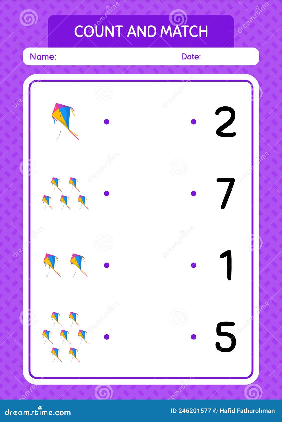 Count and Match Game with Kite. Worksheet for Preschool Kids, Kids ...
