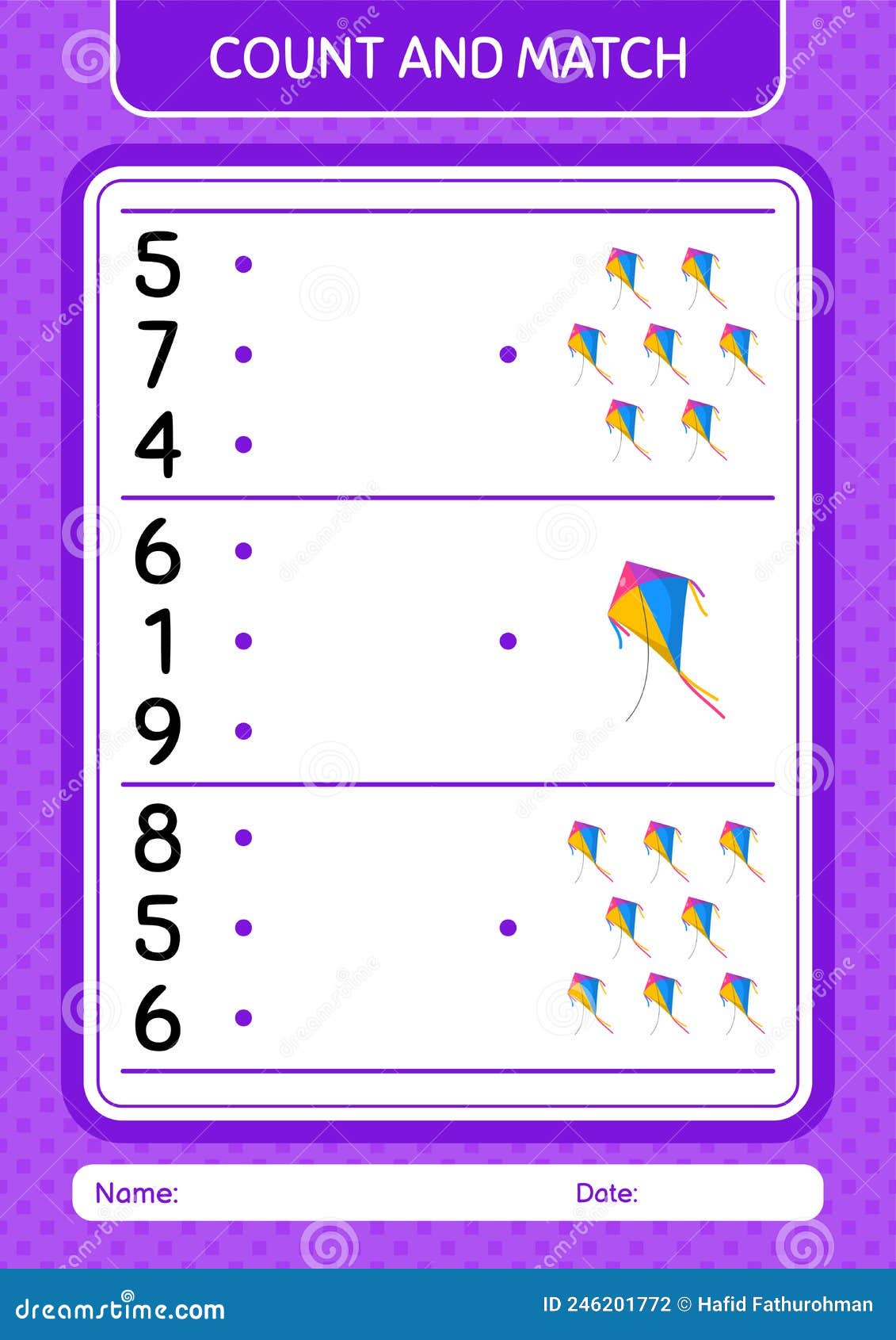 Count and Match Game with Kite. Worksheet for Preschool Kids, Kids ...