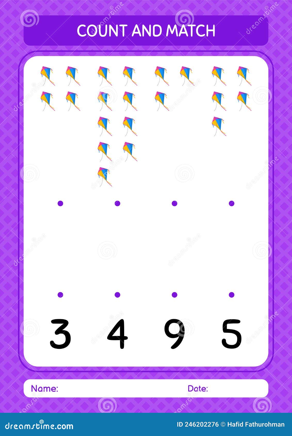 Count and Match Game with Kite. Worksheet for Preschool Kids, Kids ...