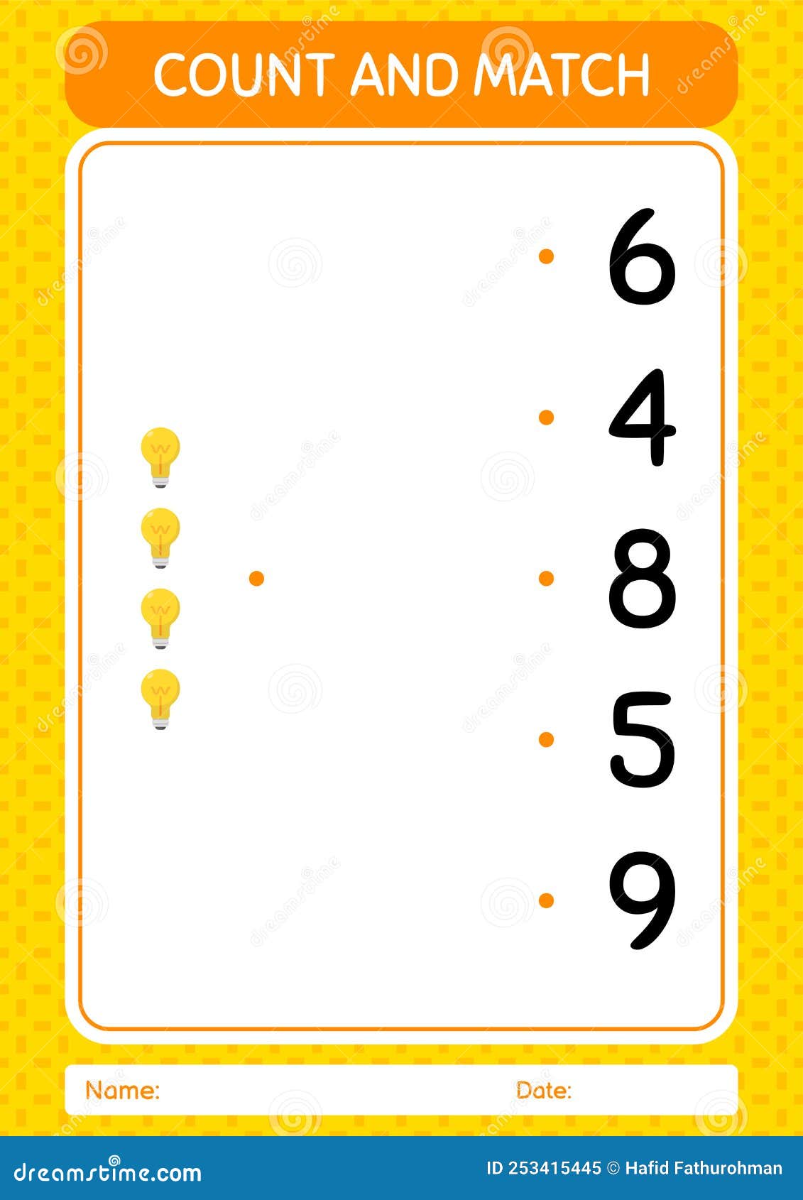 Count and Match Game with Light Bulb. Worksheet for Preschool Kids ...