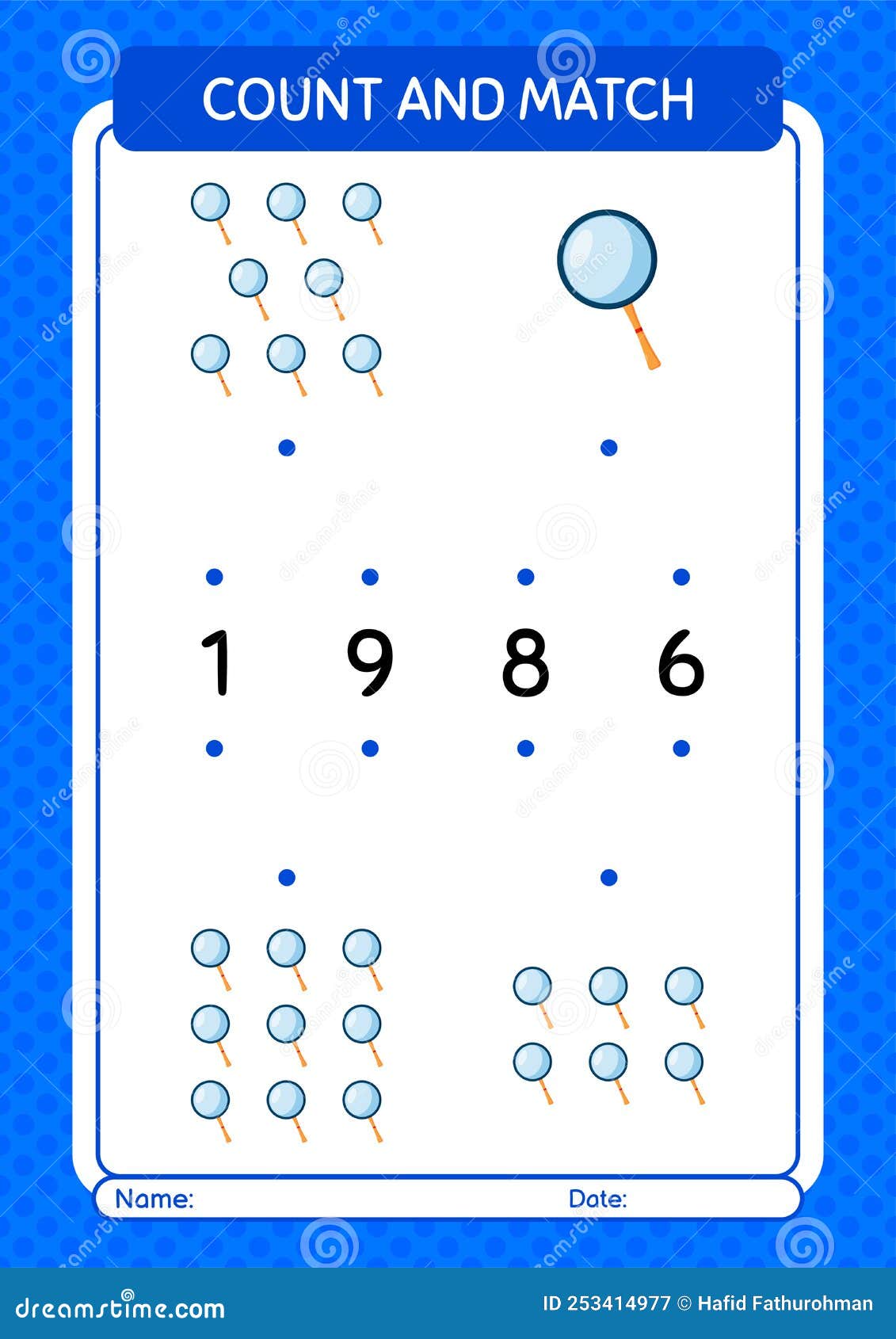 Count and Match Game with Magnifying Glass. Worksheet for Preschool ...