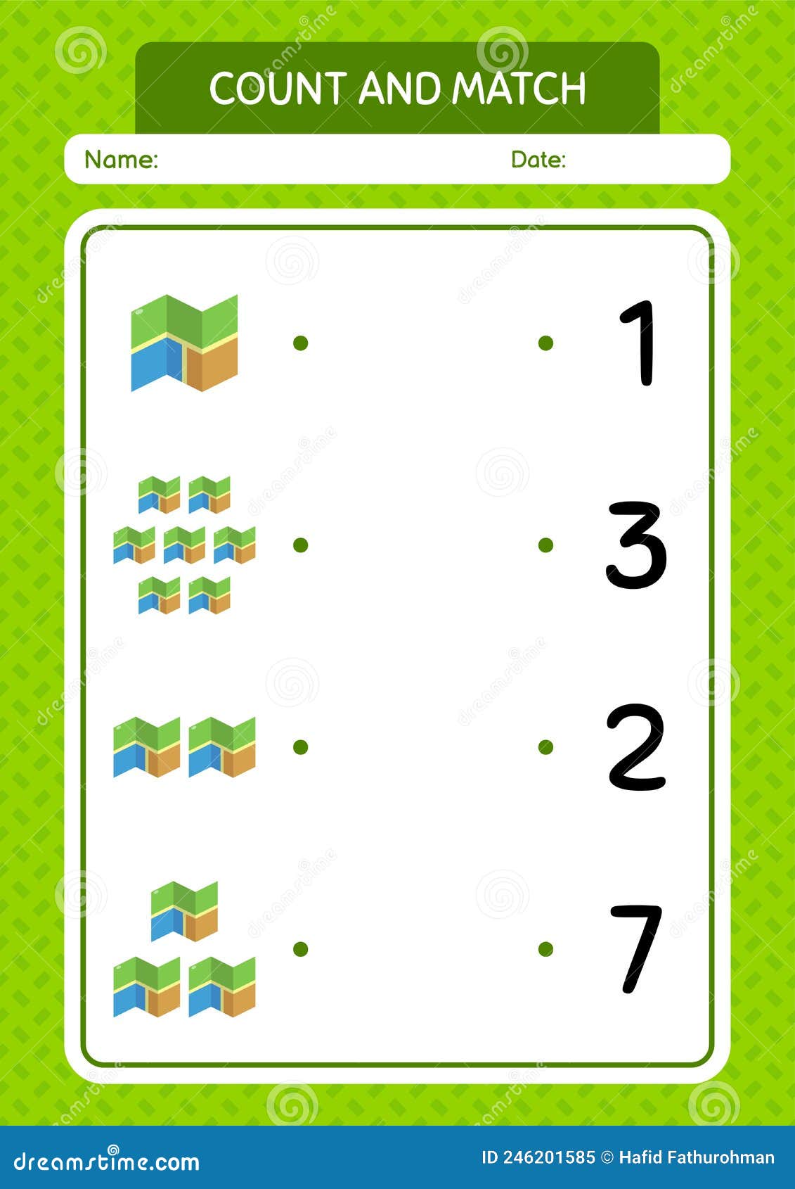Count and Match Game with Map. Worksheet for Preschool Kids, Kids ...