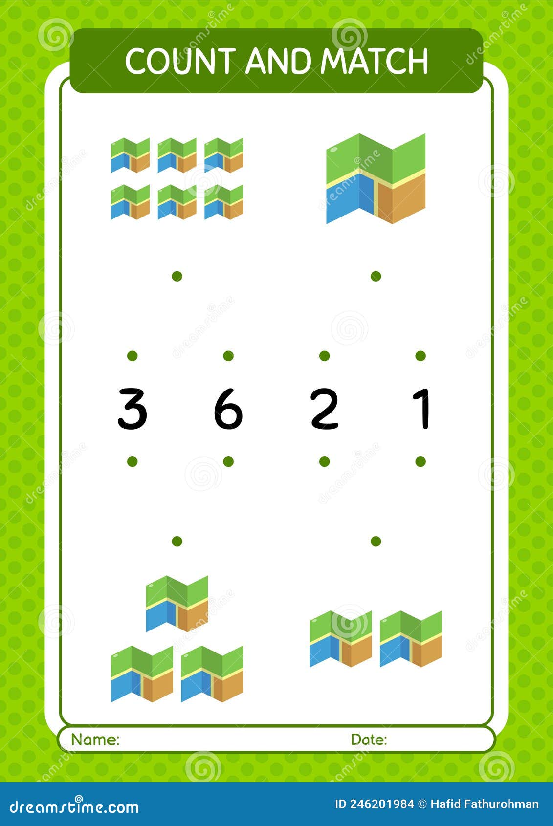 Count and Match Game with Map. Worksheet for Preschool Kids, Kids ...