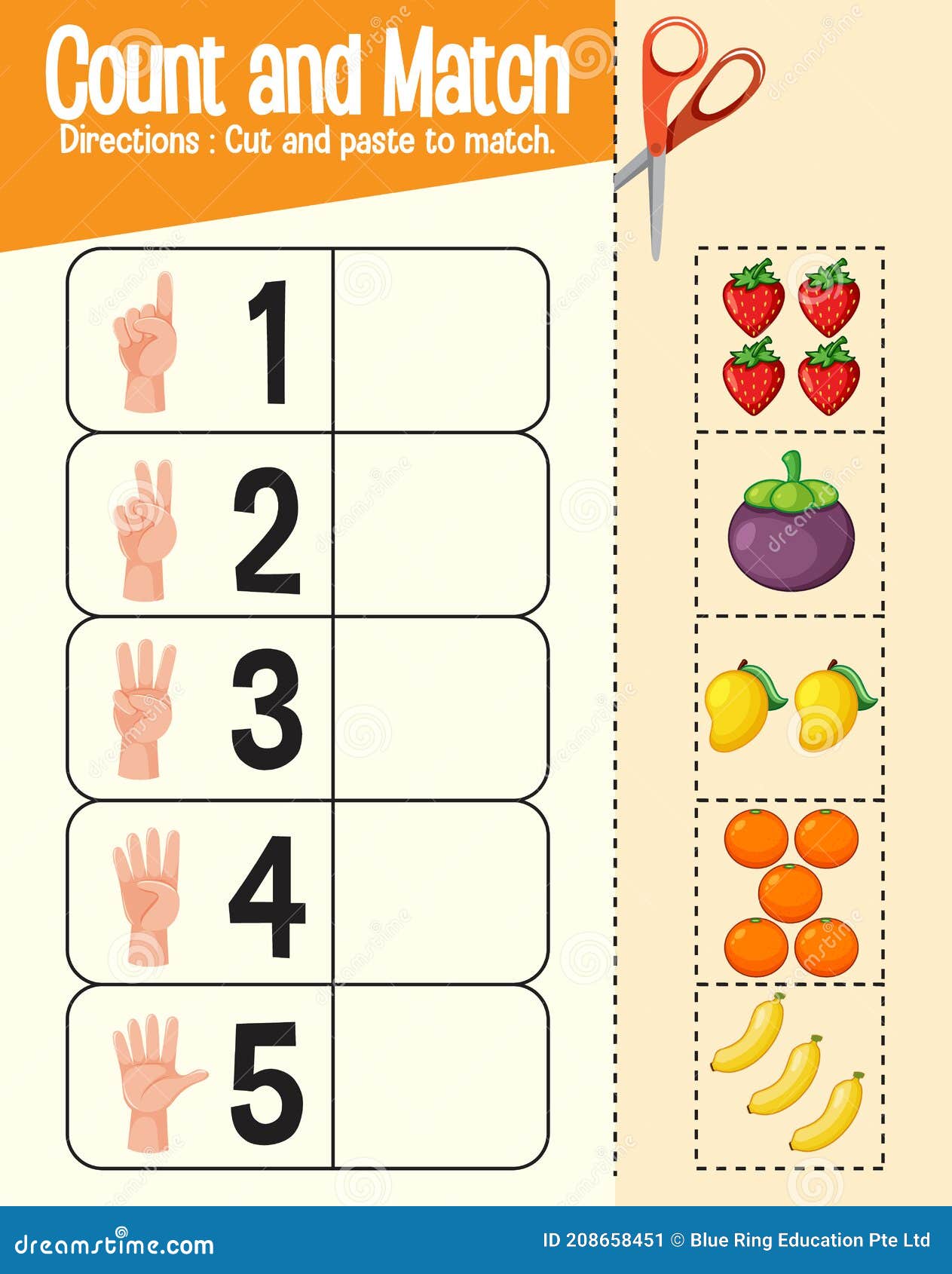 Count and Match Game, Maths Worksheet for Children Stock Vector ...