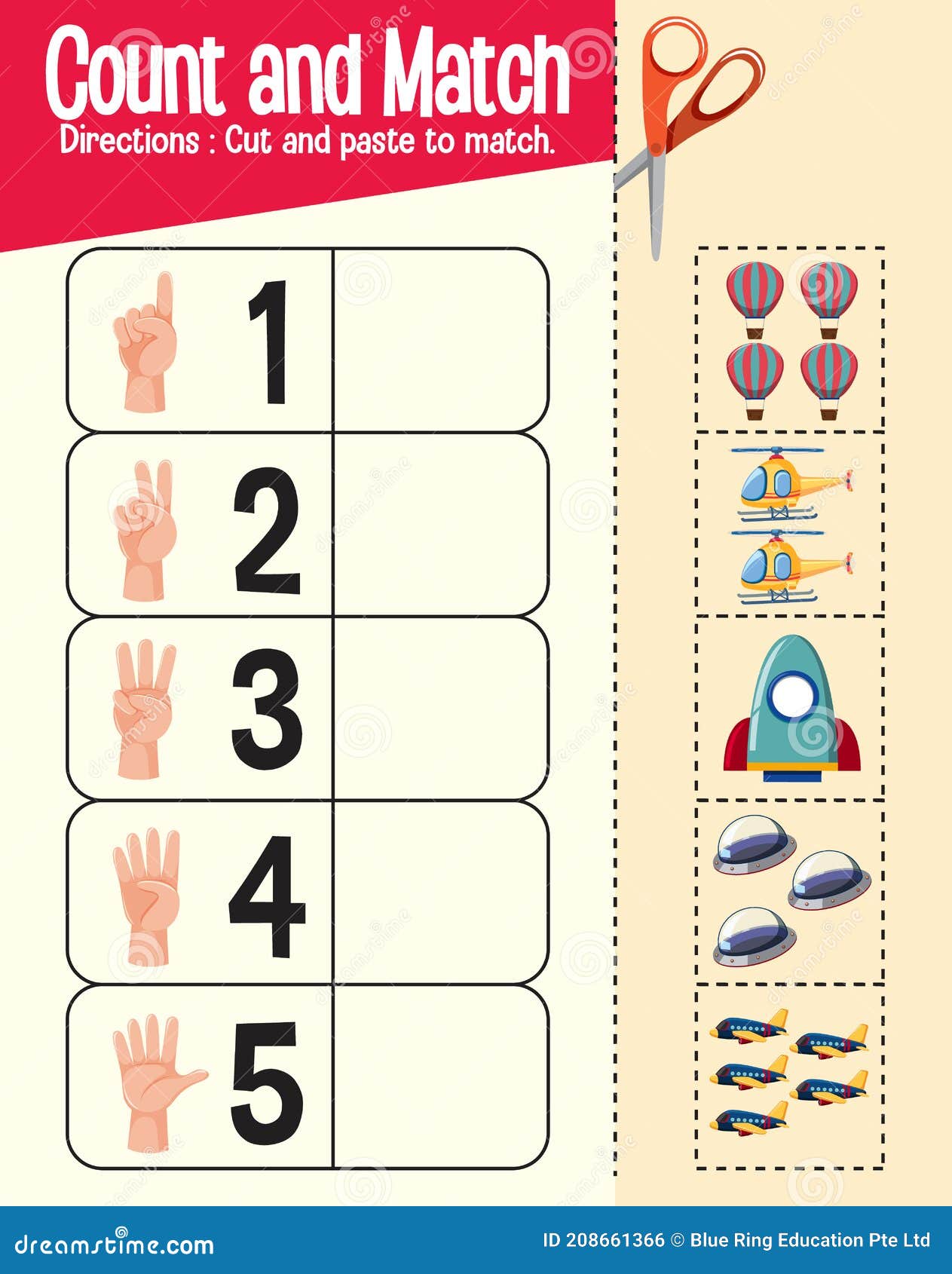 Count and Match Game Maths Worksheet for Children Stock Vector ...