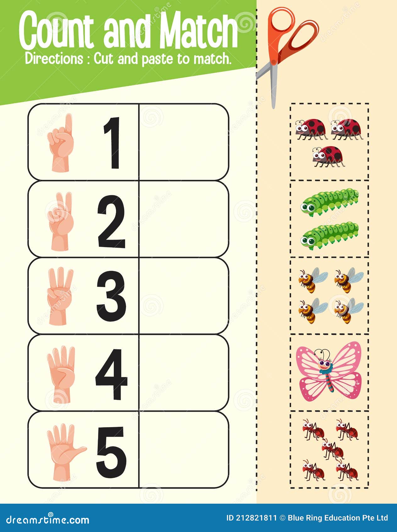 Count and Match Game, Maths Worksheet for Children Stock Vector ...