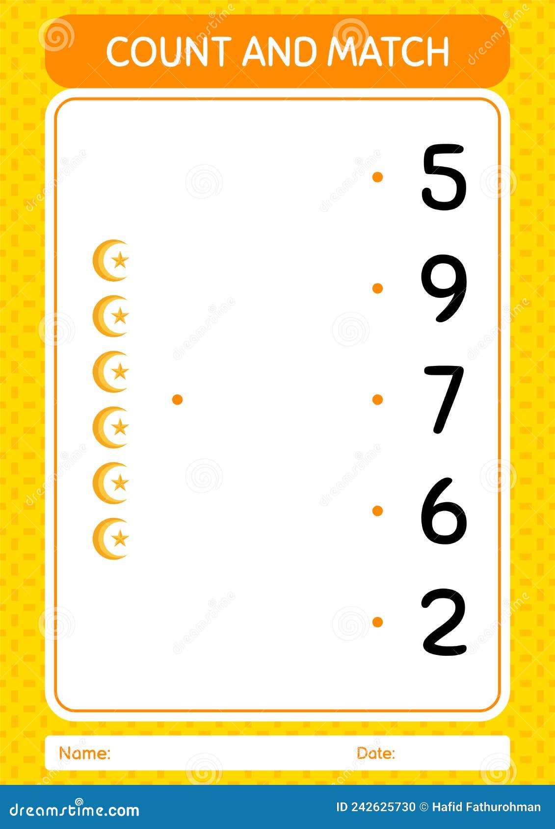 Count and Match Game with Moon and Star. Worksheet for Preschool Kids ...