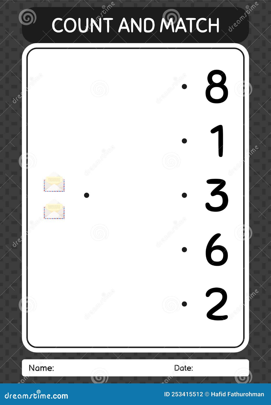 Count and Match Game with Paper Mail. Worksheet for Preschool Kids ...