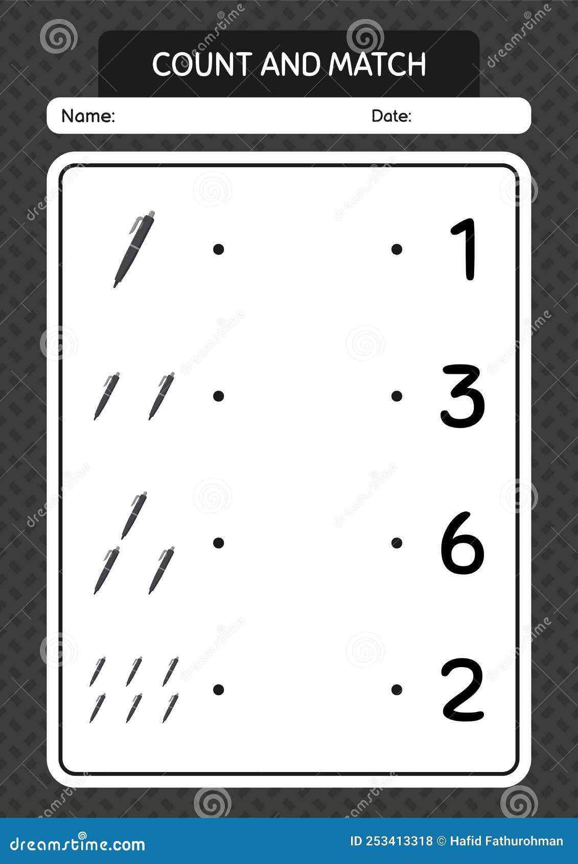 Count and Match Game with Pen. Worksheet for Preschool Kids, Kids ...