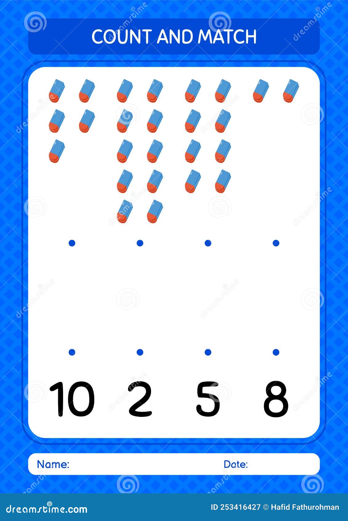 Count and Match Game with Rubber Eraser. Worksheet for Preschool Kids ...