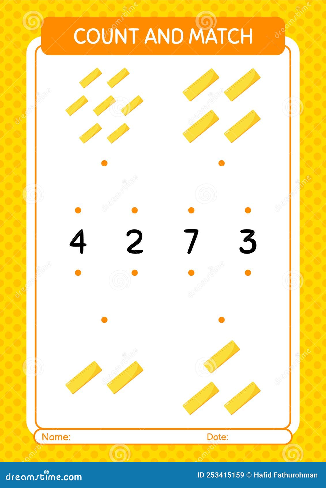 Count and Match Game with Ruler. Worksheet for Preschool Kids, Kids ...