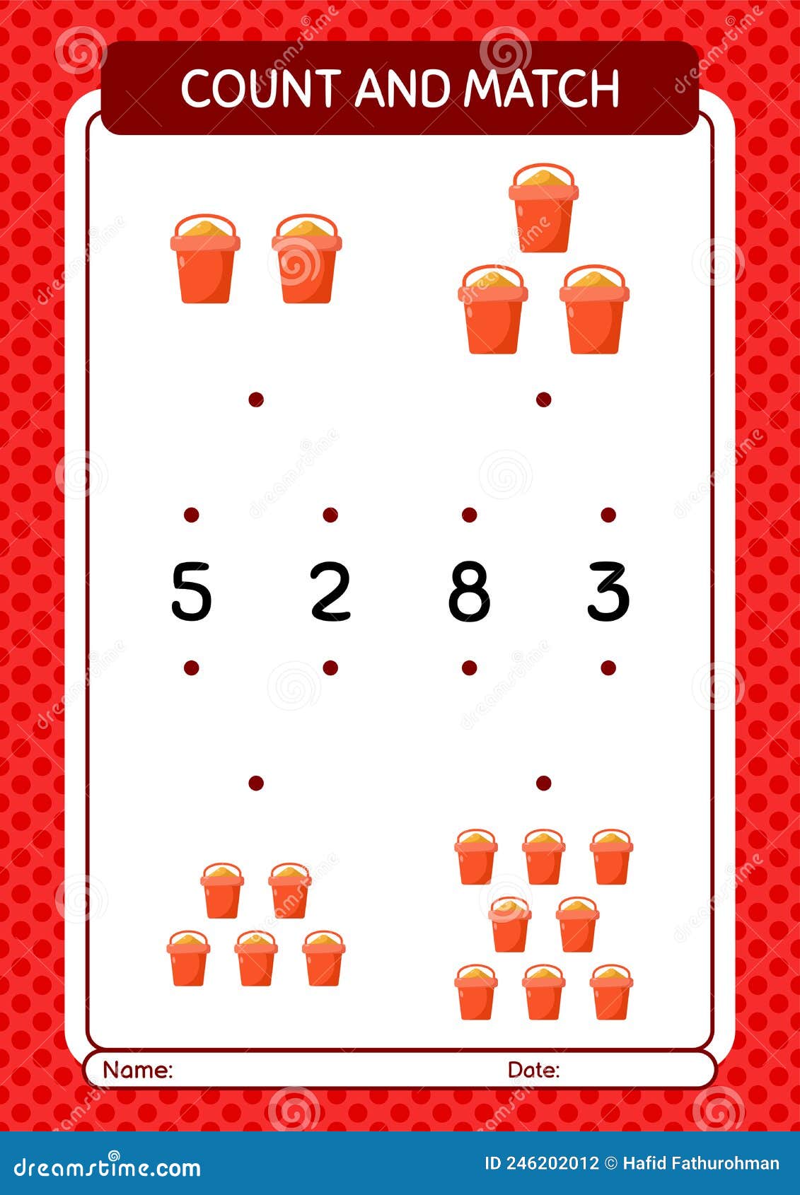 Count and Match Game with Sand Bucket. Worksheet for Preschool Kids ...