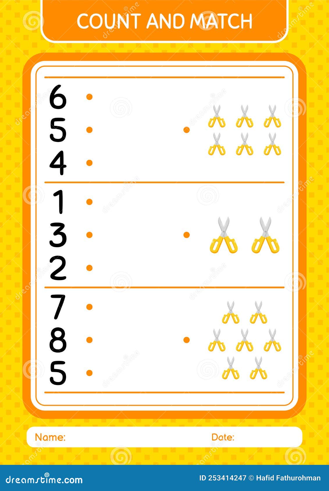 Count and Match Game with Scissors. Worksheet for Preschool Kids, Kids ...