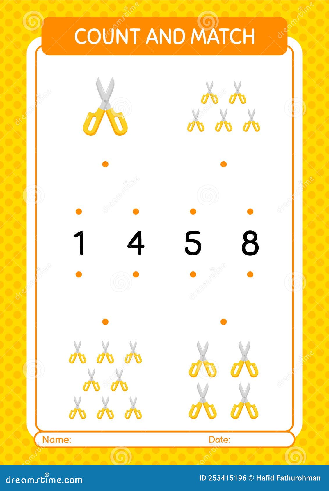 Count and Match Game with Scissors. Worksheet for Preschool Kids, Kids ...