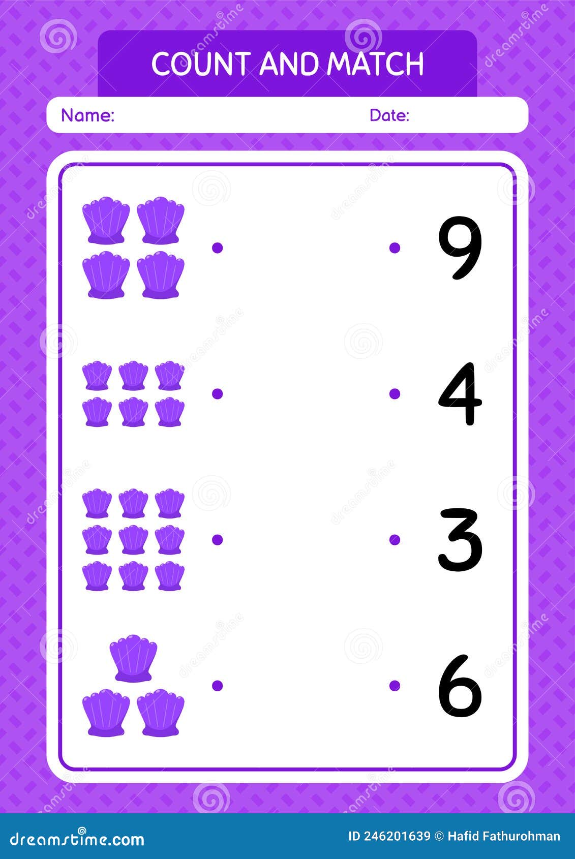 Count and Match Game with Shells. Worksheet for Preschool Kids, Kids ...