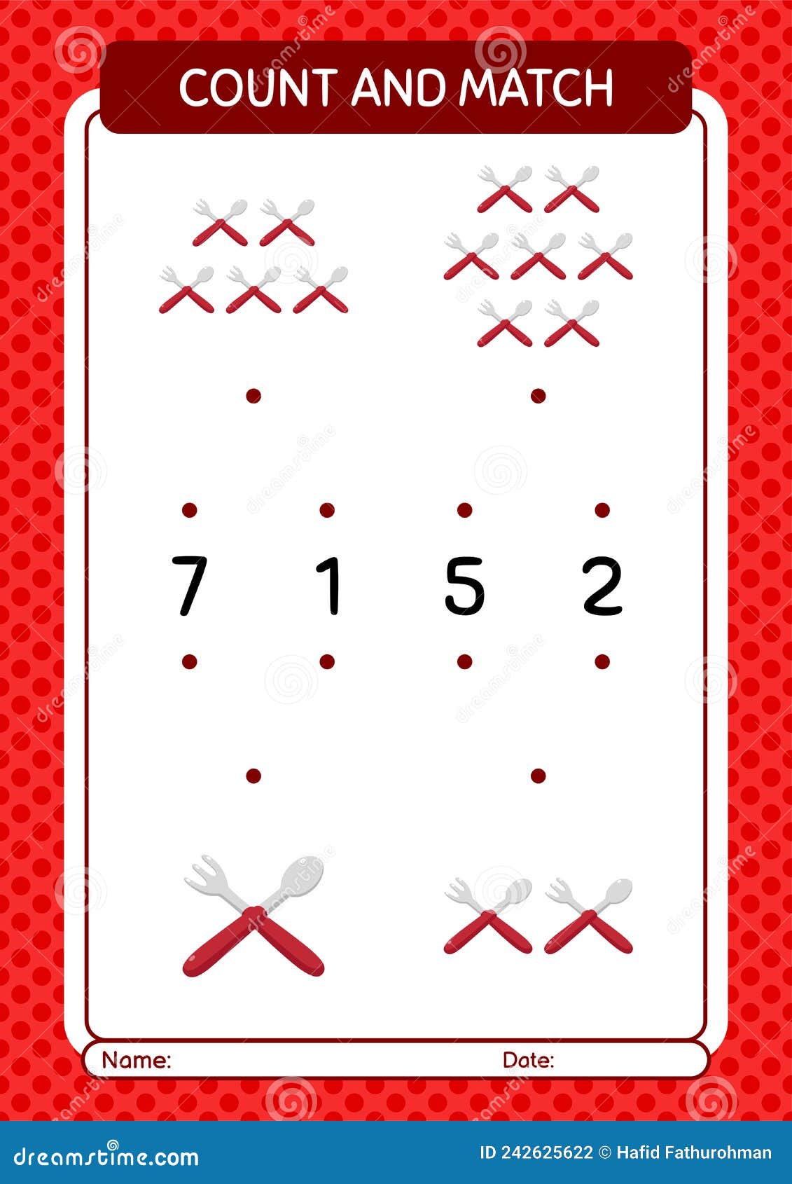 Count and Match Game with Spoon and Fork. Worksheet for Preschool Kids ...