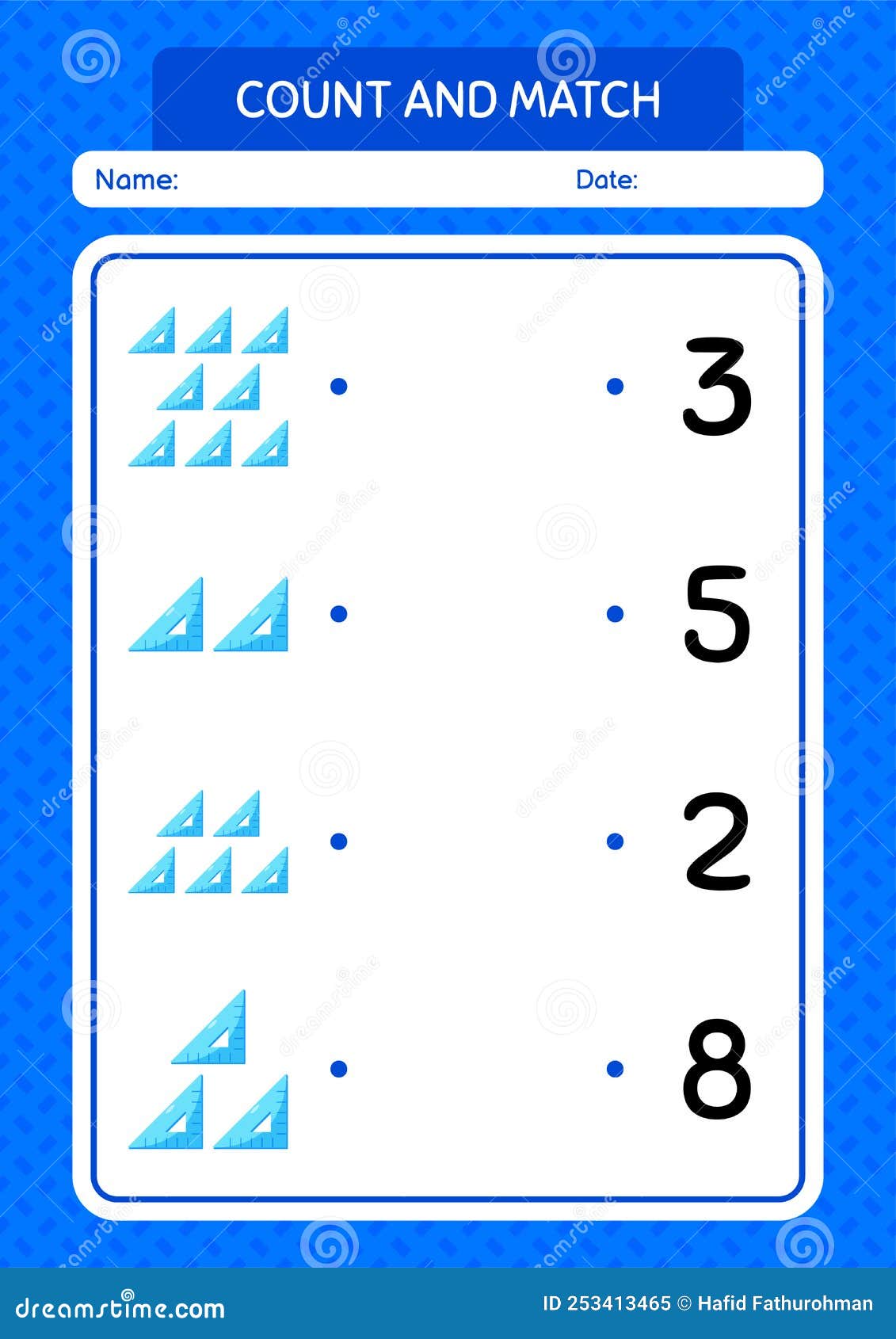 Count and Match Game with Triangle Ruler. Worksheet for Preschool Kids ...